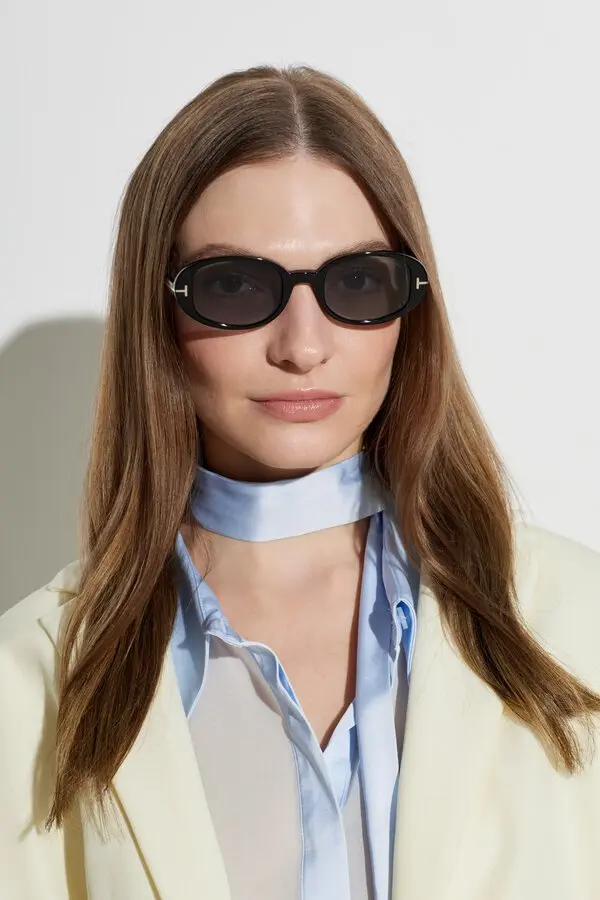 TOM FORD Oval Sunglasses With Gold Tone Detail - Black