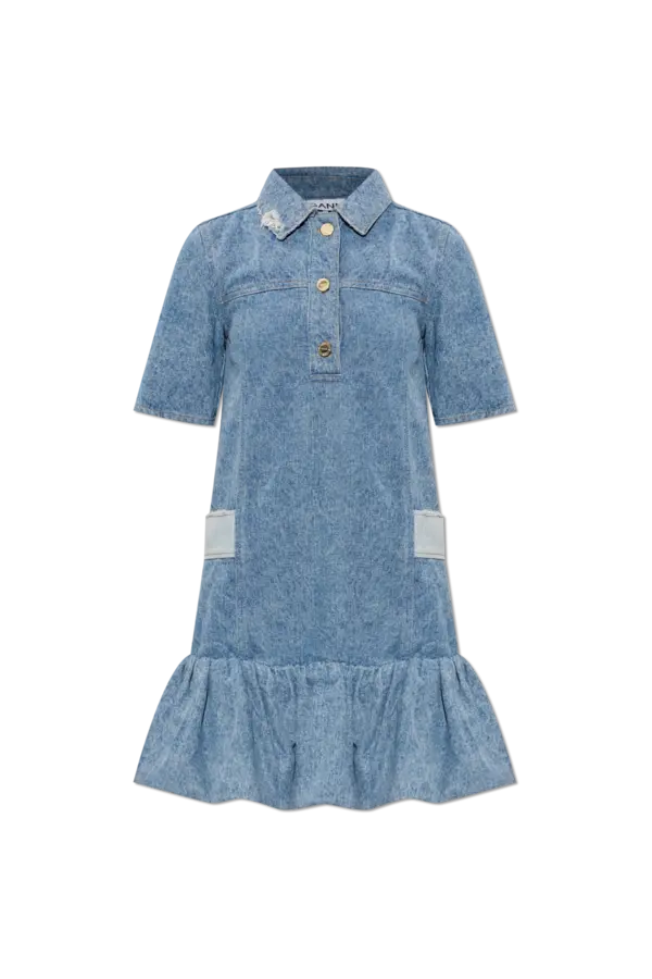 GANNI Distressed Denim A-line Dress - Blue