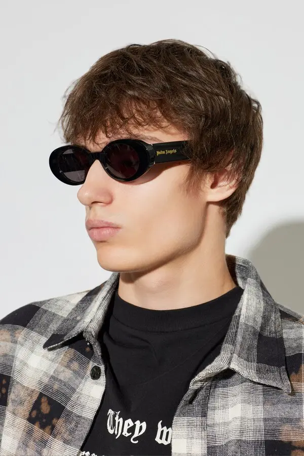 Palm Angels Oval Sunglasses With Gold Logo Detail - Black