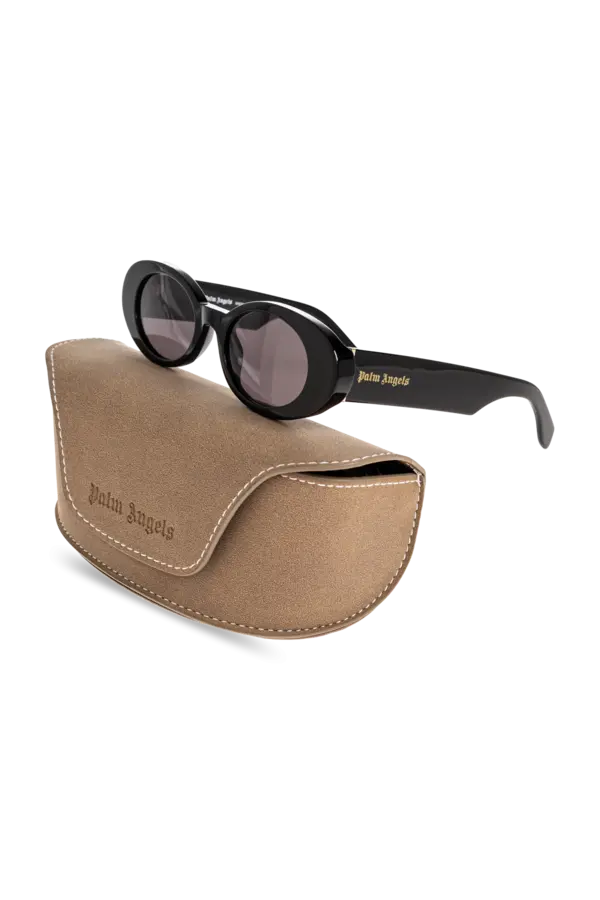 Palm Angels Oval Sunglasses With Gold Logo Detail - Black