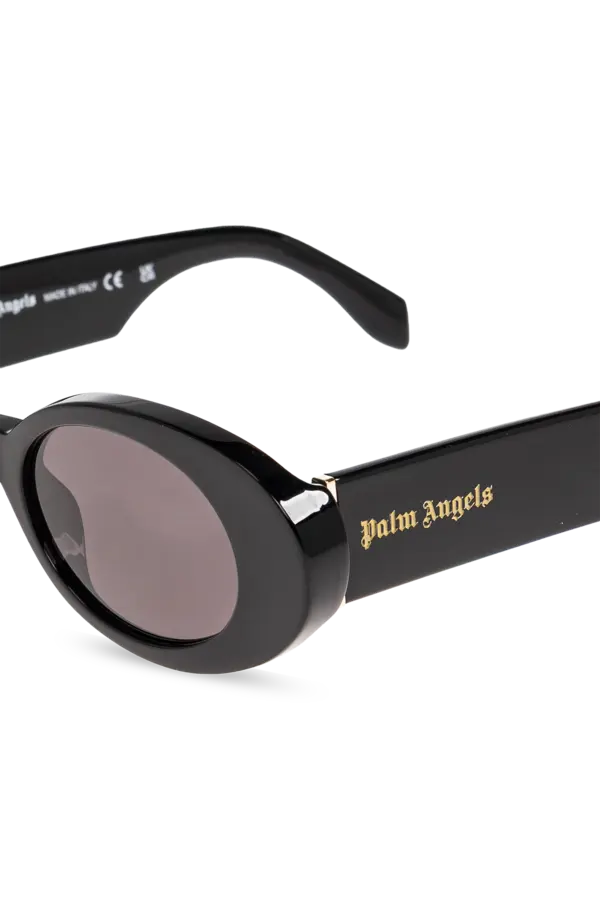 Palm Angels Oval Sunglasses With Gold Logo Detail - Black