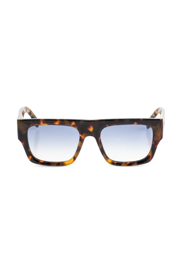 Palm Angels Tortoiseshell Pattern Rectangle Sunglasses With Gold Tone Logo - Brown