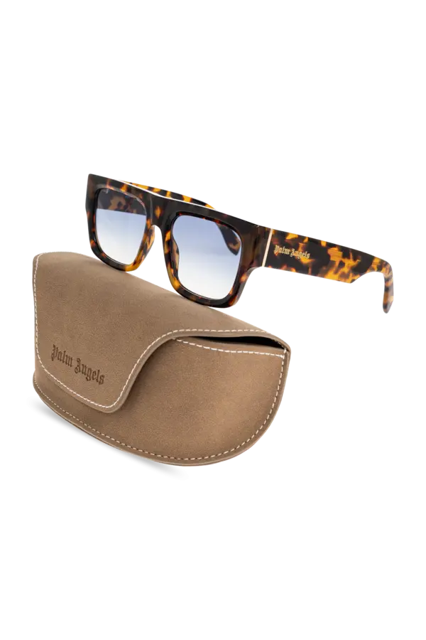 Palm Angels Tortoiseshell Pattern Rectangle Sunglasses With Gold Tone Logo