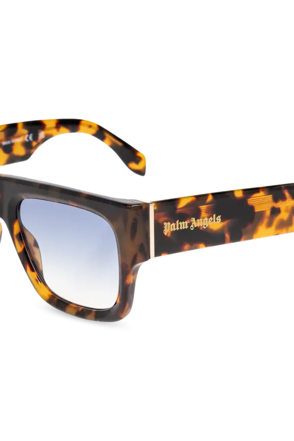 Palm Angels Tortoiseshell Pattern Rectangle Sunglasses With Gold Tone Logo
