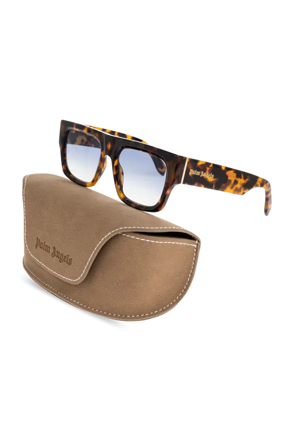 Palm Angels Tortoiseshell Pattern Rectangle Sunglasses With Gold Tone Logo