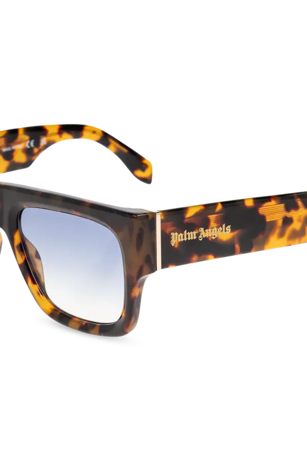 Palm Angels Tortoiseshell Pattern Rectangle Sunglasses With Gold Tone Logo