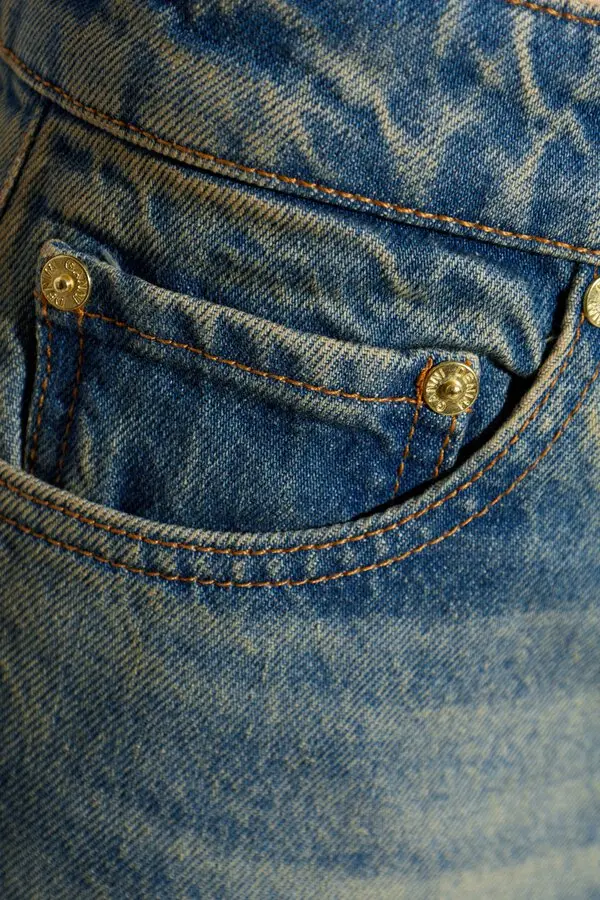GANNI Vintage Effect Wide Leg Jeans - Blue