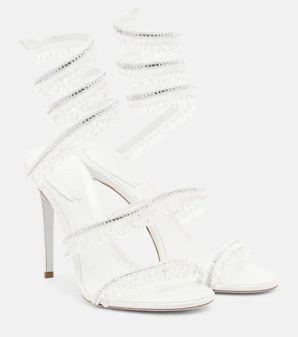 Rene Caovilla Chandelier Embellished Satin Sandals - White