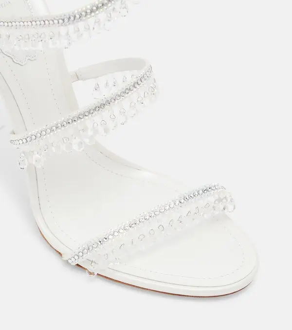 Rene Caovilla Chandelier Embellished Satin Sandals - White