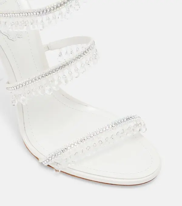 Rene Caovilla Chandelier Embellished Satin Sandals - White