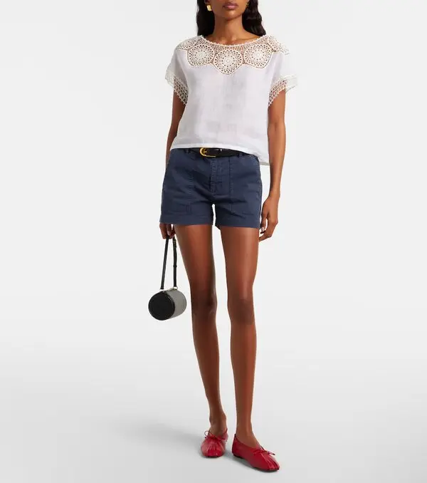 NILI LOTAN Caila Crochet-trimmed Ramie Top - White
