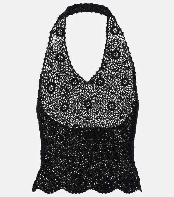 NILI LOTAN Ventura Crochet Halterneck Top - Black