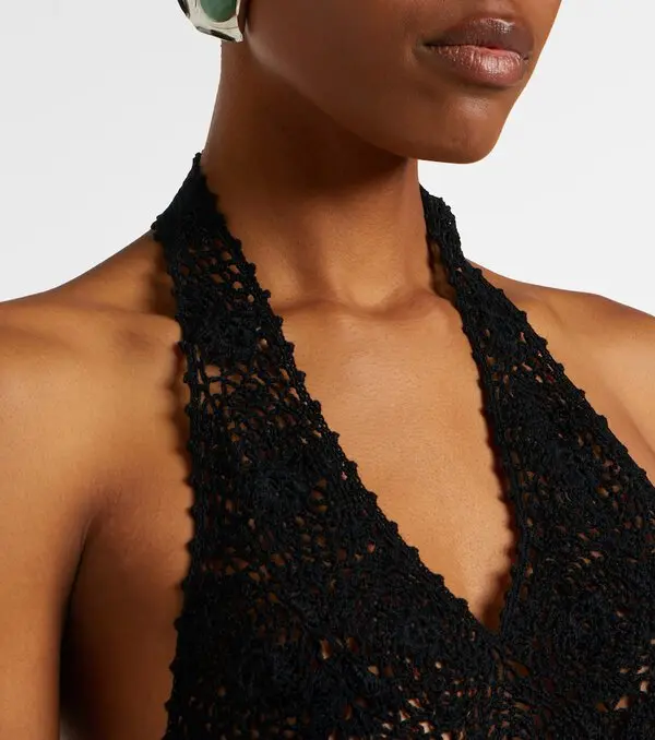 NILI LOTAN Ventura Crochet Halterneck Top - Black