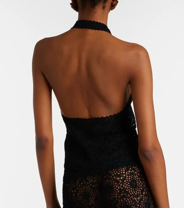 NILI LOTAN Ventura Crochet Halterneck Top - Black