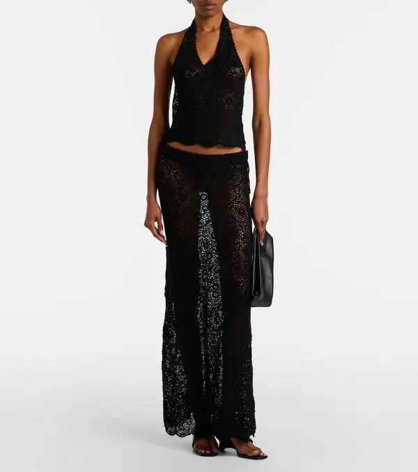 NILI LOTAN Ventura Crochet Halterneck Top - Black