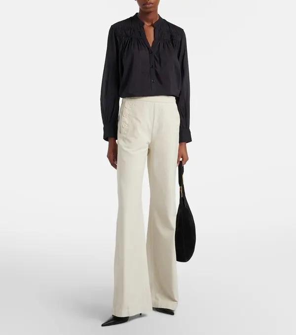 NILI LOTAN Cotton Wide-leg Pants - White