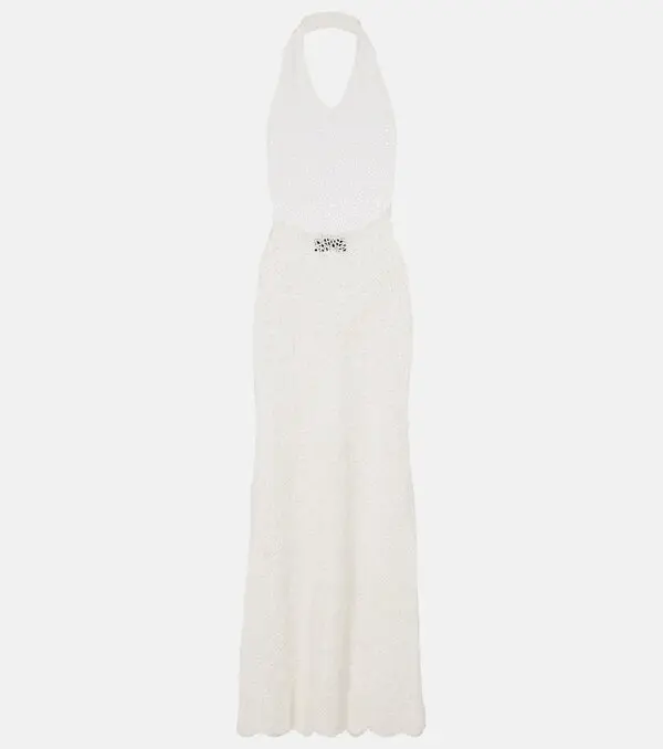NILI LOTAN Eddie Crochet Halterneck Cotton Maxi Dress - White