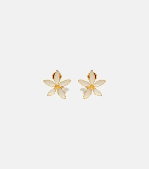 Oscar De La Renta Orange Blossom Enamel Earrings - White