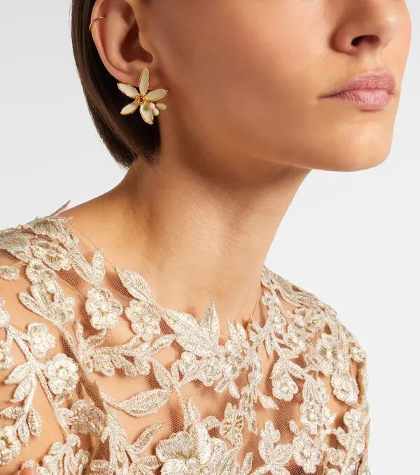 Oscar De La Renta Orange Blossom Enamel Earrings