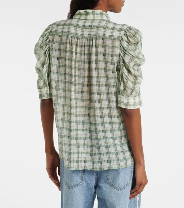 FRAME Gillian Checked Silk Blouse In Jade Plaid