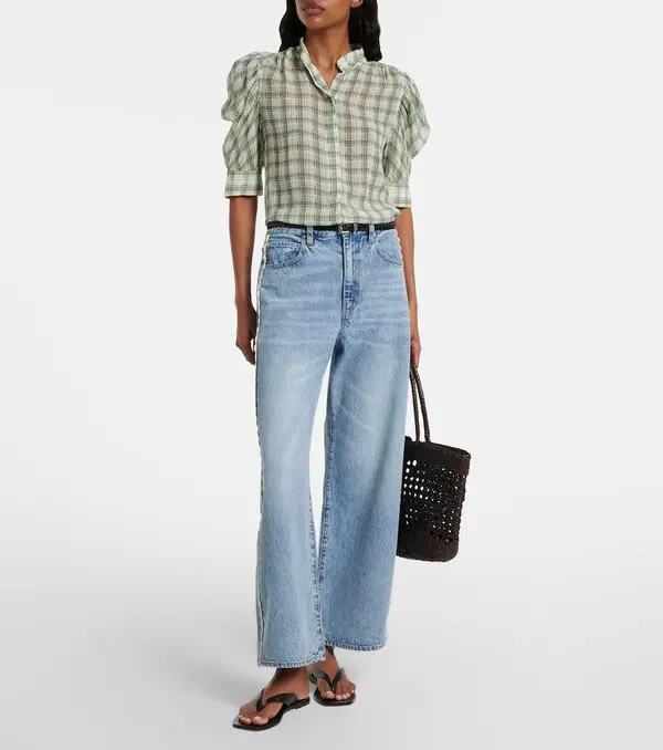 FRAME Gillian Checked Silk Blouse In Jade Plaid