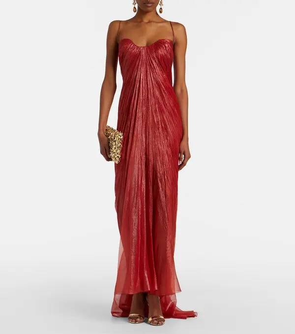 MARIA LUCIA HOHAN Victoria Bustier Gown Blood Orange Silk Muslin - Red