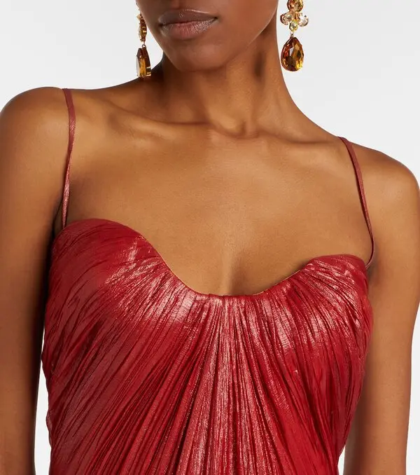 MARIA LUCIA HOHAN Victoria Bustier Gown Blood Orange Silk Muslin - Red