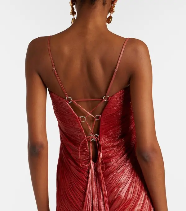 MARIA LUCIA HOHAN Victoria Bustier Gown Blood Orange Silk Muslin - Red
