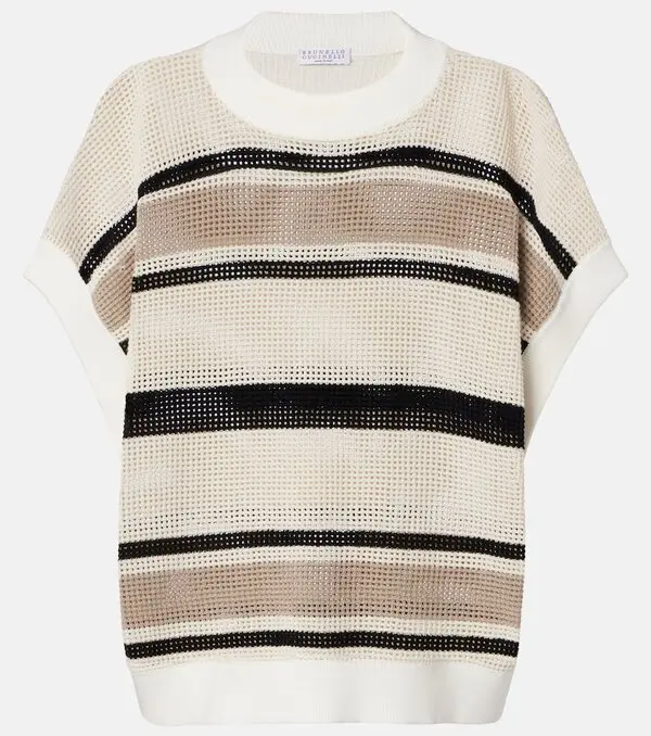 Brunello Cucinelli Striped Cotton Top - Beige