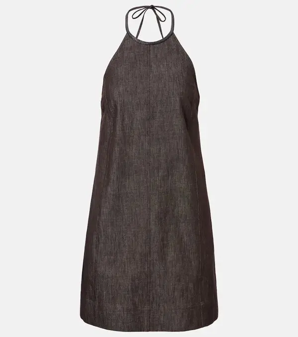Brunello Cucinelli Halterneck Open-back Cotton Minidress - Brown