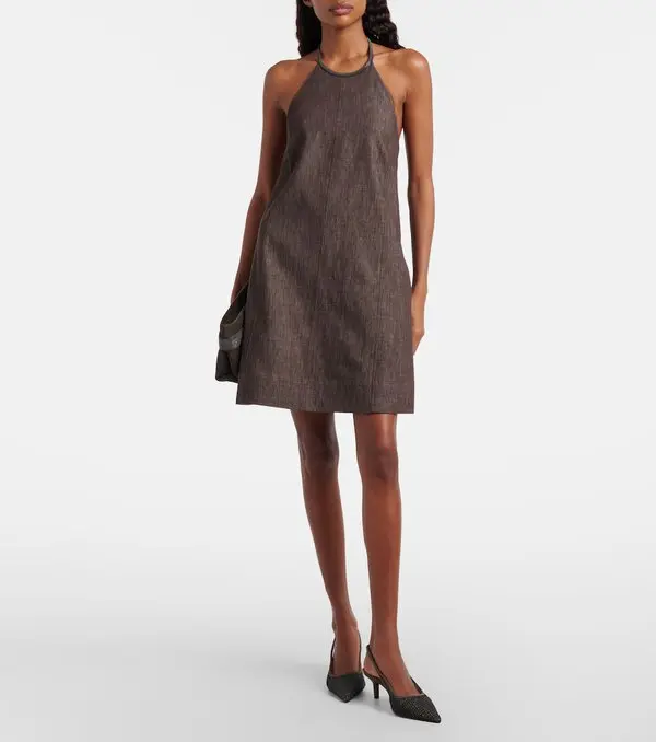 Brunello Cucinelli Halterneck Open-back Cotton Minidress