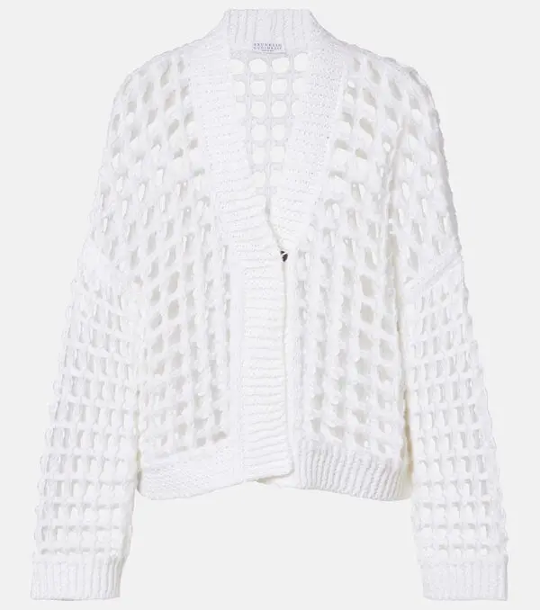 Brunello Cucinelli Open-knit Cotton Cardigan - White