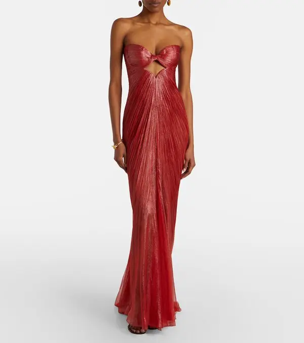 MARIA LUCIA HOHAN Rachel Draped Silk Muslin Bustier Gown - Red