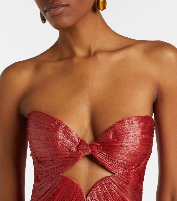 MARIA LUCIA HOHAN Rachel Draped Silk Muslin Bustier Gown - Red