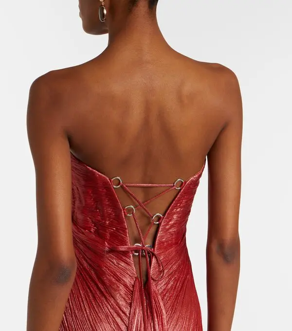MARIA LUCIA HOHAN Rachel Draped Silk Muslin Bustier Gown - Red