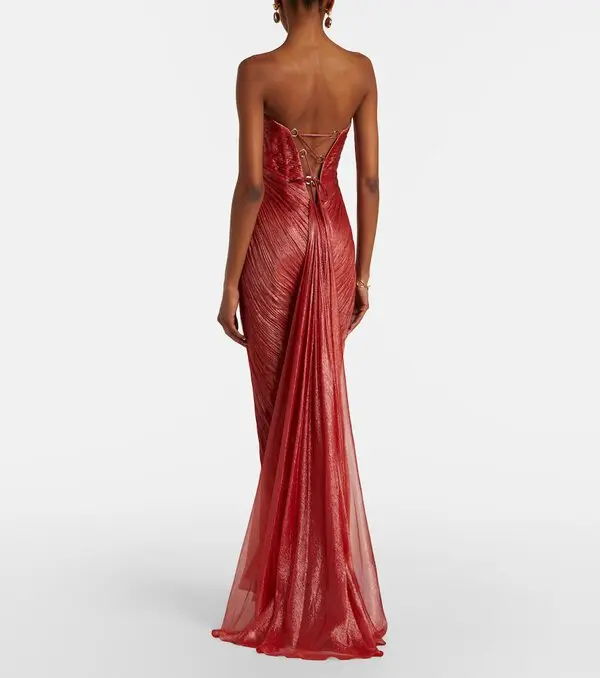 MARIA LUCIA HOHAN Rachel Draped Silk Muslin Bustier Gown - Red