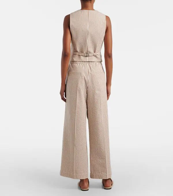 Brunello Cucinelli Striped Cotton-blend Wide-leg Pants - Beige