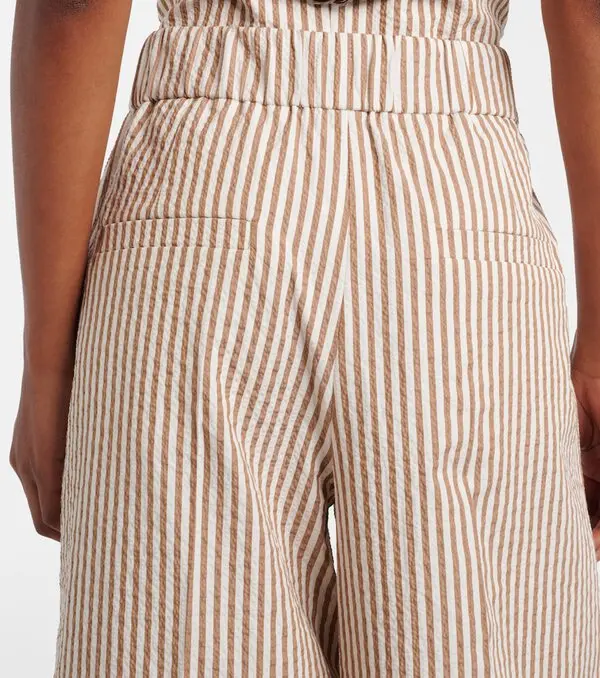 Brunello Cucinelli Striped Cotton-blend Wide-leg Pants - Beige