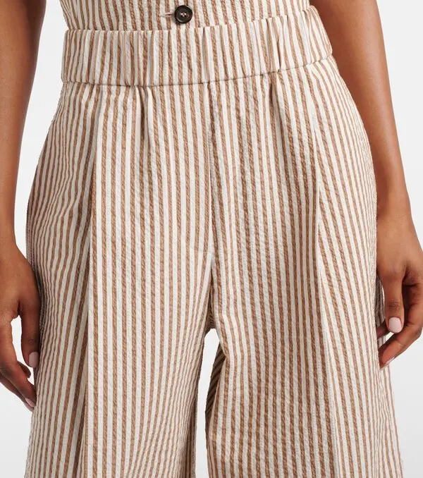 Brunello Cucinelli Striped Cotton-blend Wide-leg Pants - Beige