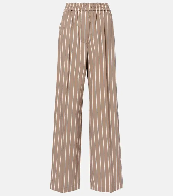 Brunello Cucinelli Striped Cotton-blend Wide-leg Pants - Brown