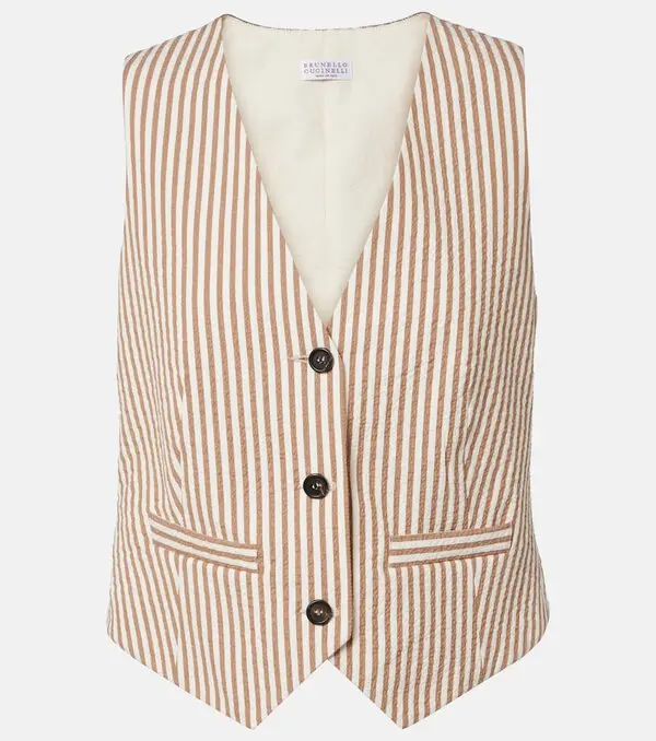 Brunello Cucinelli Striped Cotton-blend Vest - Beige