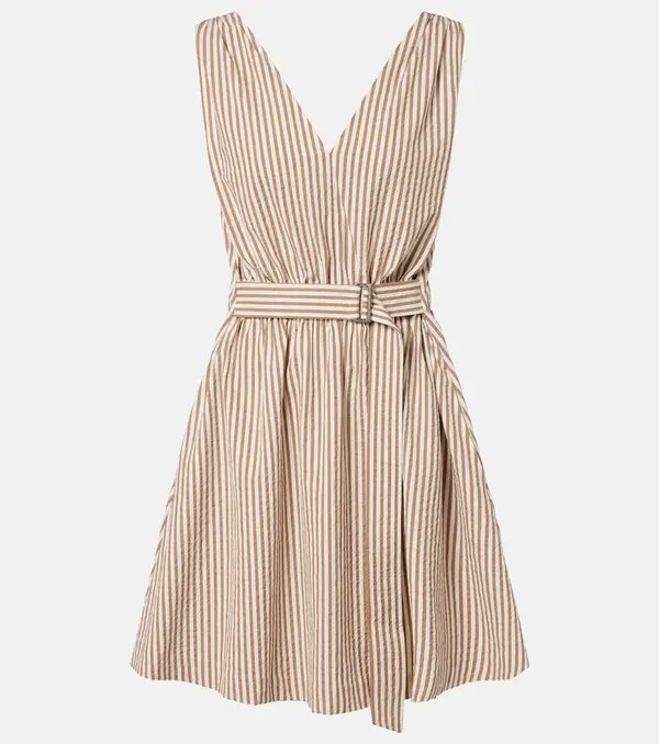Brunello Cucinelli Striped Cotton-blend Minidress - Beige