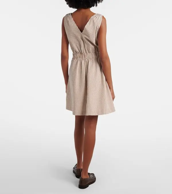 Brunello Cucinelli Striped Cotton-blend Minidress - Beige