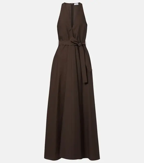 Brunello Cucinelli Belted Cotton-blend Maxi Dress - Brown