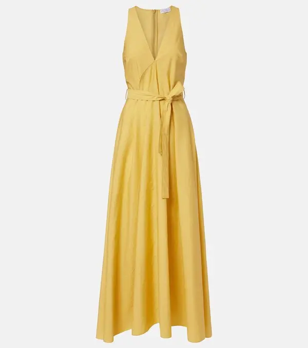 Brunello Cucinelli Belted V-neck Maxi Dress - Yellow