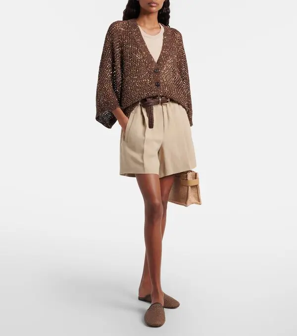 Brunello Cucinelli Open-knit Sequined Cardigan - Brown