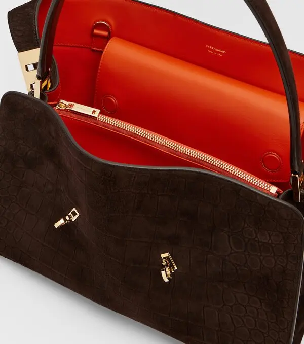 FERRAGAMO Hug Small Suede Shoulder Bag