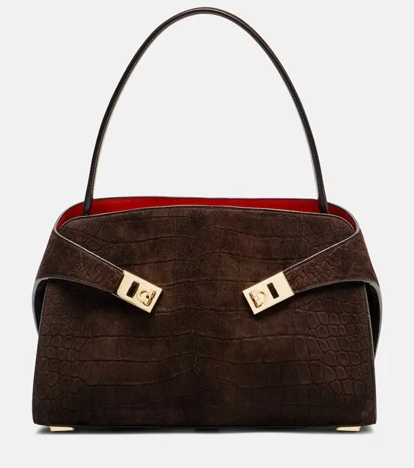 FERRAGAMO Suede Shoulder Bag - Burgundy