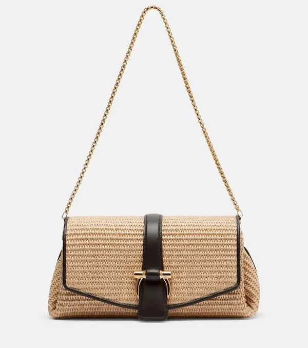 FERRAGAMO Mia Small Raffia Shoulder Bag - Beige