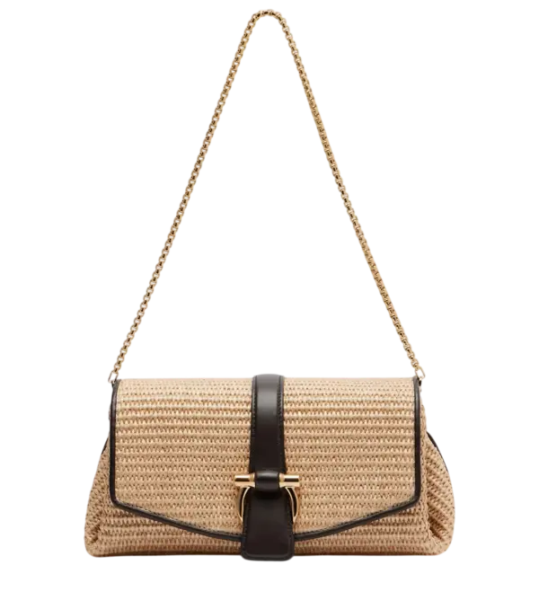 FERRAGAMO Mia Small Raffia Shoulder Bag - Beige